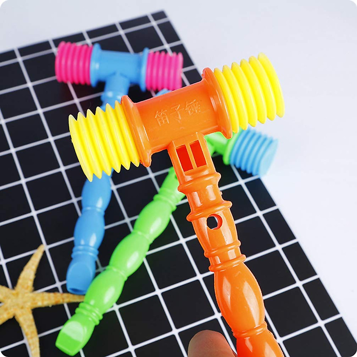 NUOBESTY 12pcs Hammer Pounding Toy Plastic Gavel Squeaky Toy Carnival Hammer with Whistle Music Sound Toys for Birthday April Fools Day Jokes Party Supplies