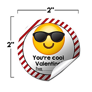 Cool Emoji with Sunglasses Valentine Party Favor Sticker Labels, 40 2" Party Circle Stickers by AmandaCreation, Great for Classroom Valentines, Envelope Seals, Gifts & Treats
