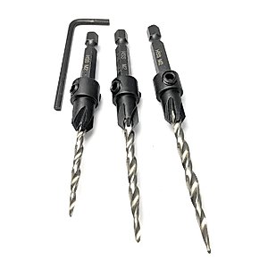 FTG USA Wood Countersink Drill Bit Set #6#8#10 Set Countersink HSS M2 Tapered Drill Bits, Quick Change 1/4 inch Hex Shank Countersink Bit, 1 Allen Wrench, and 6 Storage Containers for Countersinks