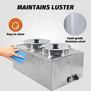 Commercial Food Warmer 2X8L Round Pot Steam Table Food Warmer Buffet Bain Marie with Temperature Control & Lids, Electric Soup Warmer for Catering and Restaurants - 120V, 1200W