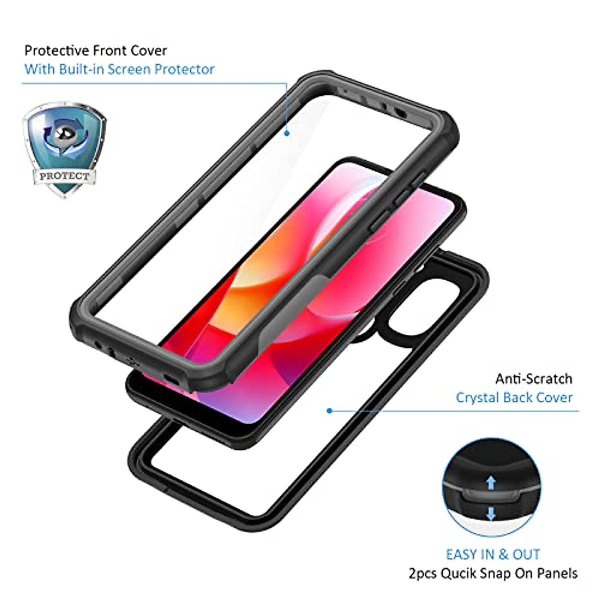 Lanhiem for Motorola Moto G Power 2022 Case, IP68 Waterproof Dustproof Shockproof Case with Built-in Screen Protector, Full Body Heavy Duty Protective Clear Cover for Moto G Power 2022 Only