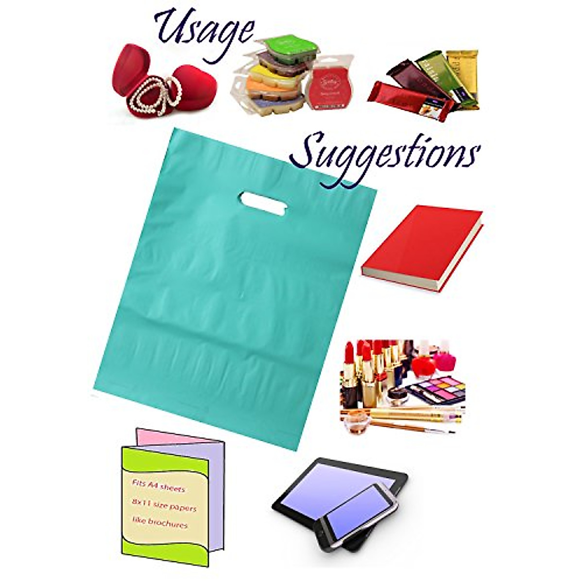 100pcs 12x15 2.5mil Extra Durable Merchandise bags Pick ur Color Die Cut Handle-Frosted finish-Anti-Stretch. For Retail, Party, Handouts and more by Best Choice (Aqua Blue)