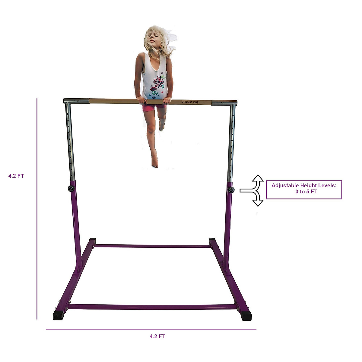 Athletic Bar Gymnastics Kip Bar Horizontal Bar Professional Junior Gymnastic Training High Bar Asymmetric Bar 13 Level Height Adjustable Expandable 3 to 5 FT Indoor Outdoor Use (Purple)