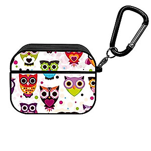 Shockproof Portable Protective Hard Printing Pattern Cover Case with Carabiner Compatible with AirPods Pro / Floral Owls