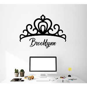 Personalized Name Vinyl Wall Decal with Princess Crown - Tiara Home Decor for Teen Girl's Bedroom, Nursery, or Playroom - Removable Sticker