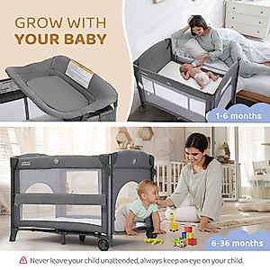 JOYMOR 5 in 1 Baby Bassinet with Changing Table, Besdide Bassinet, Portable Pack and Play with Bassinet, Mattress and Sheet, Toy, Wheels, Carry Bag for Boys Girls