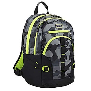 FUEL Dynamo Active Backpack, Fits Most Laptops up to 15", Front Access Pockets, Padded Lumbar, Comfortable, Adjustable Straps - Black/Gray Camo