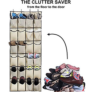 MISSLO Over the Door Shoe Organizer 24 Large Fabric Pocket Closet Accessory Storage Hanging Shoe Hanger, Beige