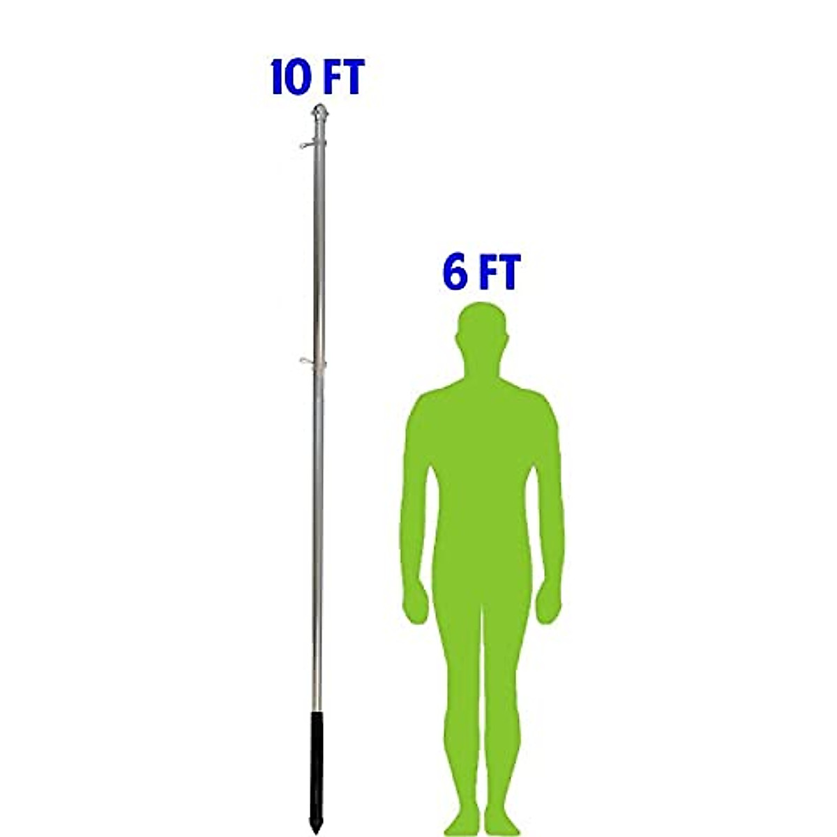 Flags Importer 10ft Aluminum (Silver) Outdoor Pole with Ground Spike - Silver