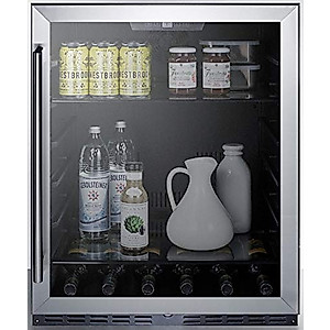 Summit AL57G Built-in Undercounter ADA Compliant All-Refrigerator with Glass Door, Black Cabinet, Door Storage, Lock, and Digital Thermostat