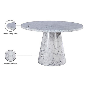 Meridian Furniture Omni Collection Modern | Contemporary Round Faux Marble Dining Table, 48" W x 48" D x 30" H, White
