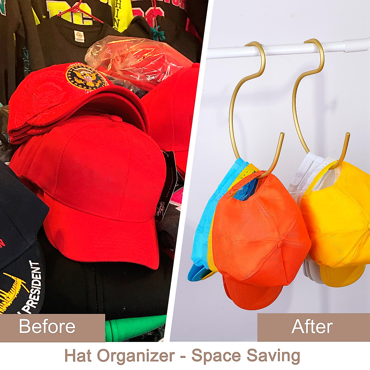 DeTii 2pcs Premium Cap-Rack, Hat-Hangers-for-Closet-Space-Saving, Sturdy-Cap-Organizer, Space Aluminium Simplistic-Hat-Organizer-Holder, Large-Capacity-20-Hats-Storage-Hat-Rack (L)