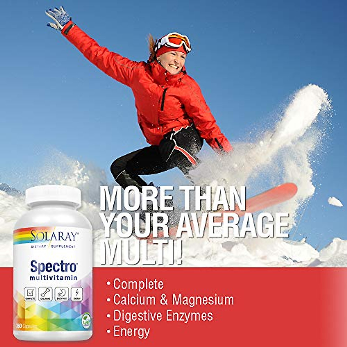 Solaray Spectro Multivitamin with Iron | Cal/Mag, Energizing Greens & Herbs with Digestive Enzymes (60 Serv, 360 CT)