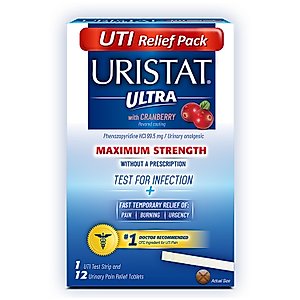 URISTAT Ultra UTI Relief Pak, UTI Treatment for Women and Men, 1 UTI Test Strip and 12 UTI Treatment Tablets, 1 Box