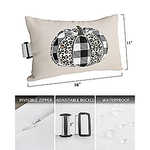 Recliner Head Pillow Ledge Loungers Chair Pillows with Insert Farmhouse Black Plaid Leopard Pumpkin Lumbar Pillow with Adjustable Strap Outside Patio Decorative Garden Cushion for Bench Couch, 2 PCS