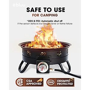 BLUU Deluxe Portable Propane Gas Fire Pit with Auto Ignition for Outdoor Camping- with Grill, Foldable Stand, Trachea Hook, Propane Tank Holder and Cover, 17-Inch Diameter 58,000 BTU, Matte Black