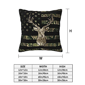 Gianlaima Camo Camouflage Hunting Deer American Flag Painting Set of 4 Decorative Throw Pillow Cases Sofa Cushion Covers for Couch Bedroom Living Room Car Home Decor