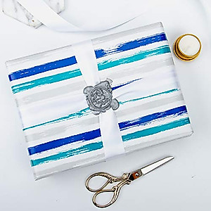 WRAPAHOLIC Wrapping Paper Roll - Blue Navy and Grey Lines Print for Birthday, Holiday, Wedding, Baby Shower Wrap - 30 inch x 33 feet