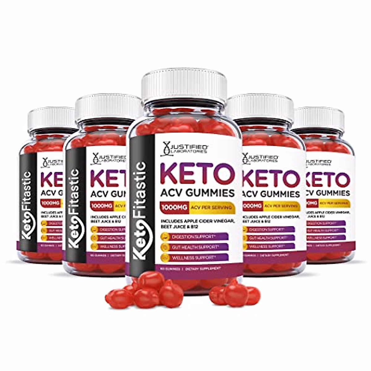 Justified Laboratories (5 Pack) Ketofitastic Keto Gummies 1000MG ACV with Pomegranate Juice Beet Root B12 300 Gummys