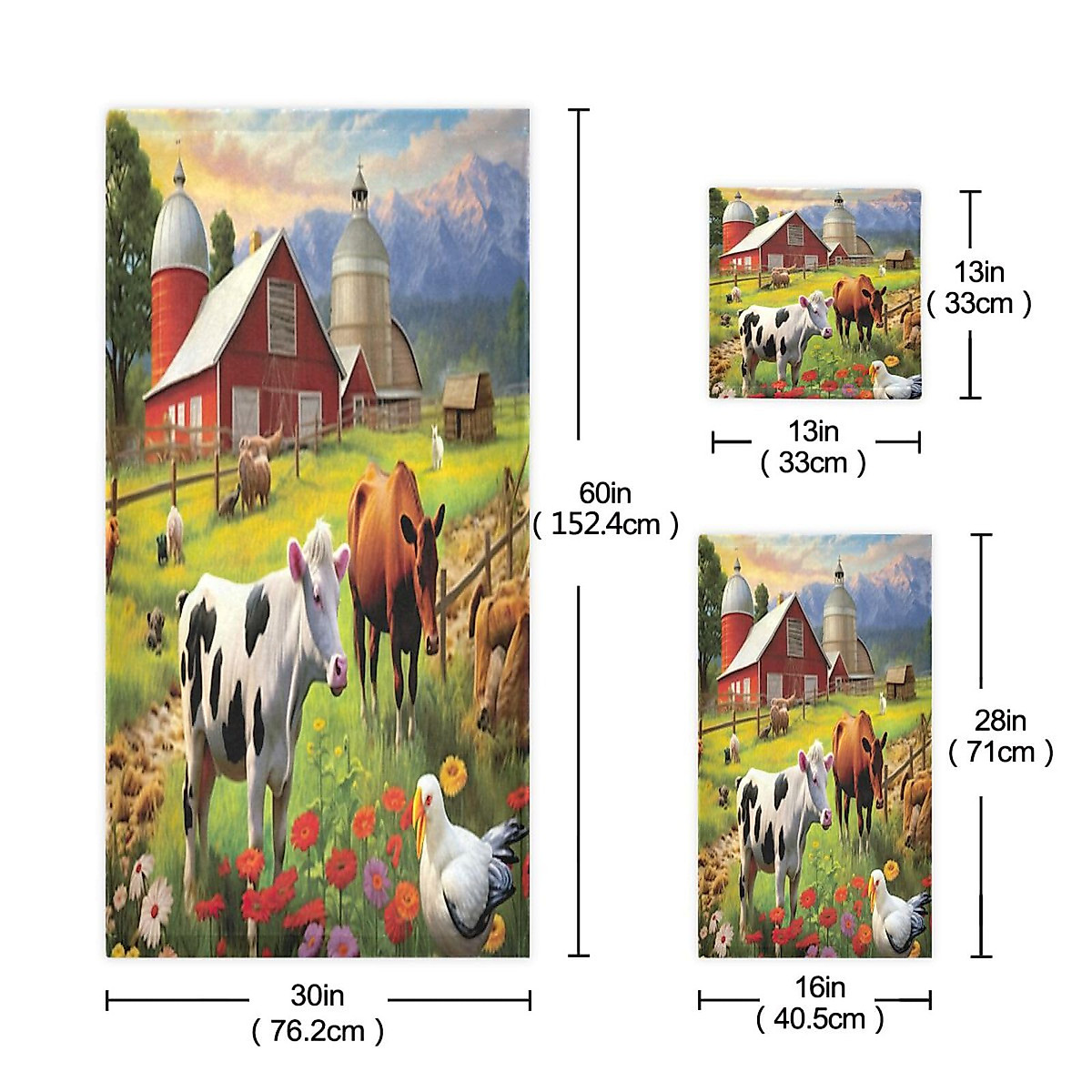 Flradish Farm Animals Towels 3 Pack Bath Towels for Bathroom Set Soft Cotton Highly Absorbent Lightweight & Quickdry Towel Set 1 Bath Towel,1 Hand Towel,1 Washclothe