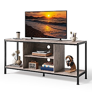 Gizoon TV Stand for TVs up to 65 Inch,Entertainment Center with Open Storage Shelves,TV Media Console Table for Living Room and Bedroom, Gray