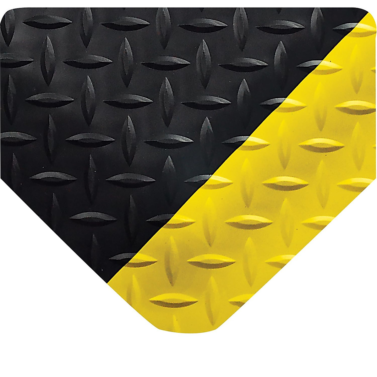 Wearwell UltraSoft Diamond-Plate SpongeCote Mat - Black/Yellow. Anti-Fatigue Workstation Mat. 2' W x 3' L x 15/16" Thickness. Nitricell Sponge. Pre-Beveled Edge. For Industrial Use (414.1516x2x3BYL)