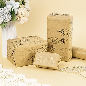 RUSPEPA Kraft Wrapping Paper Roll - Mini Roll - Mr. & Mrs. Pattern Great for Wedding, Anniversary - 17.5 Inches X 32.8 Feet