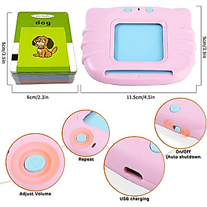 Qateisce Talking Flash Cards for Toddlers 2-4 Years, Electronic Preschool Card Reader with 112 PCS Flashcards & 224 Animals Learning Words, Educational Interactive Learning Toy Gift for Kid Toddlers