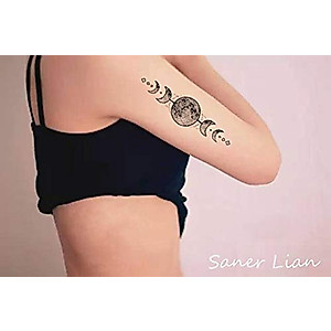 SanerLian Black Geometry Tree Tattoo Sticker Moon Phase Arrow Temporary Fake Tatoo Waterproof Men Women Arm Shoulder Back Body Art 13.8X4cm Set of 12 (SF031)