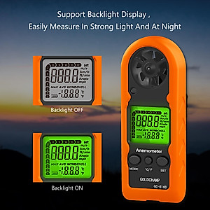 GOLDCHAMP Mini Anemometer Handheld, Digital Wind Speed Meter Anemometer Handheld Wind Gauges for Measuring Wind Speed Temperature and Wind Chill for Shooting Windsurfing Fishing Hunting