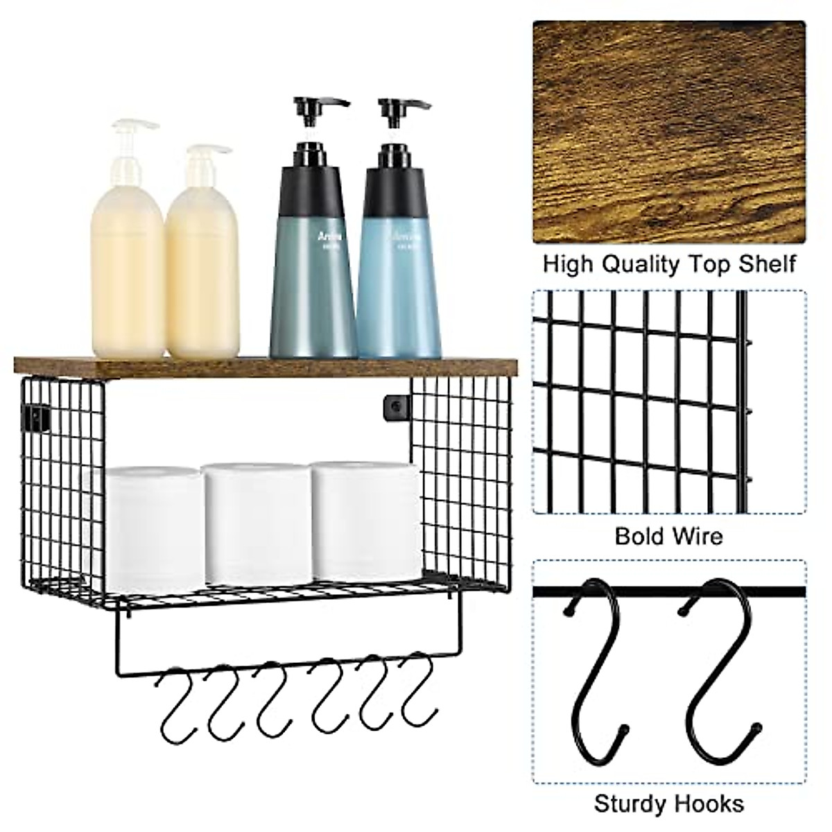 OYEAL Bathroom Towel Rack with Tower Bars, Towel Holder Wall Mounted Farmhouse Bathroom Shelf for Bathroom, Bedroom, Living Room, Laundry Room,6 Hooks