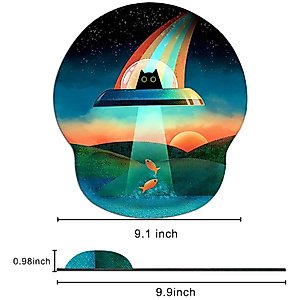 Jakayla Cute Cat in UFO Mouse Pad Wrist Support, Ergonomic Mouse Pad Frog with Non-Slip Rubber Base, Waterproof Smooth Mousepad with Wrist Rest for Women Gaming Working Computers 55E
