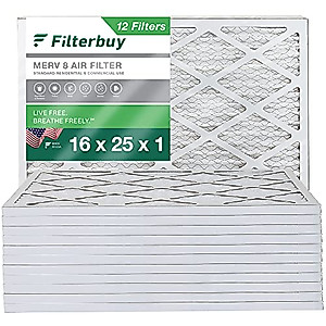 Filterbuy 16x25x1 Air Filter MERV 8 Dust Defense (12-Pack), Pleated HVAC AC Furnace Air Filters Replacement (Actual Size: 15.50 x 24.50 x 0.75 Inches)