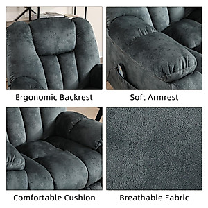 EBELLO Reclining Sofa for Living Room, Extra Wide Modern Overstuffed 3 Seat Recliner Manual Sofa Chair with Hidden Armrest Cup Holders, Breathable Soft Fabric and Padded Seat, Grey