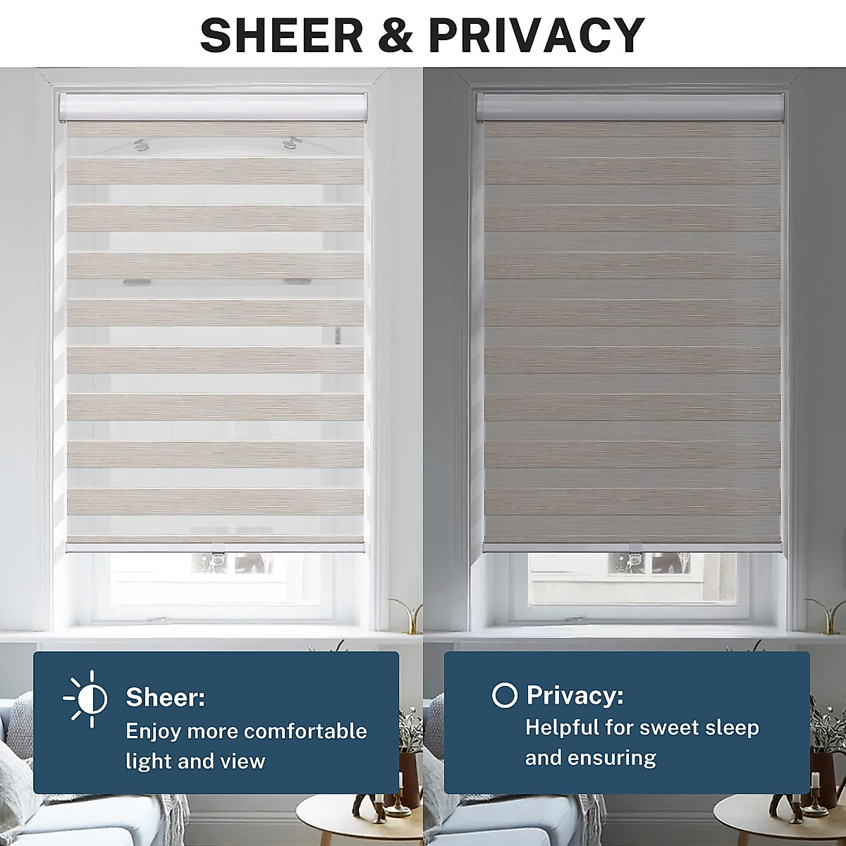 Pasoun Zebra Blinds Cordless Dual layer Window Shades Blackout Roll up Blinds Light Control Day and Night Easy to Install Roller Shades for Home（ Autumn，18" W X 48" H ）