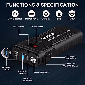 Ainostone Jump Starter 3000A Peak Car Battery Jump Starter 20800mA/h Portable Auto Battery Booster Pack for Up to 8.5L Gas & 6.5L Diesel Engine 12V Car Power Bank Charger with Carry Case LCD Display