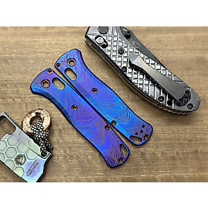 Flamed TOPO engraved Titanium Scales for Benchmade Bugout 535