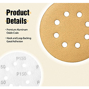 S SATC 100PCS 5 Inch Sanding Discs 60/80/120/150/220 Grits Gold Sanding Discs Hook and Loop 8 Holes Sandpaper Orbital Sander