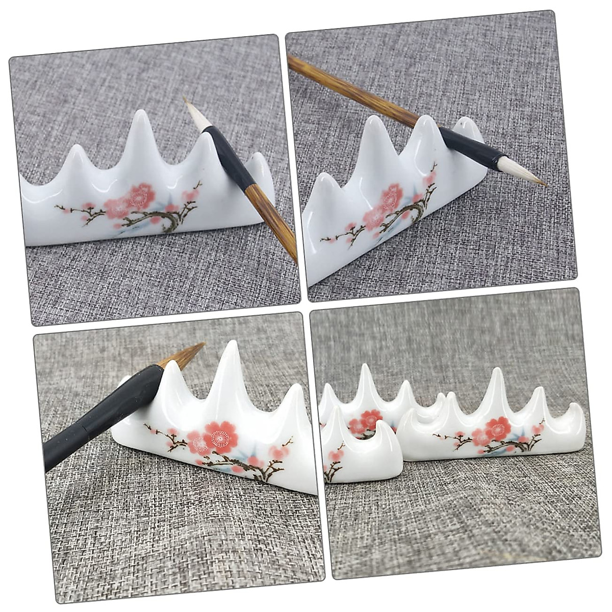 COHEALI 2pcs Brush Holder Chinese Decor Brush Pen Calligraphy Brush Table Stand Painting Writing Brush Rest Decked Pen Stand Pen Rack Calligraphy Supplies Bench Plum Bossom Ceramics White
