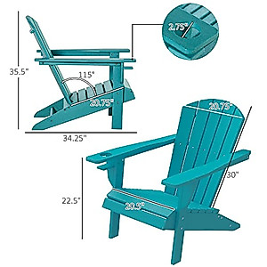 Outsunny Adirondack Chair with Cup Holder, All Weather Patio Chair HDPE Lounger, Fire Pit Seating High Back and Wide Seat for Outdoor, Backyard, Garden, Deck, Lawn Turquoise