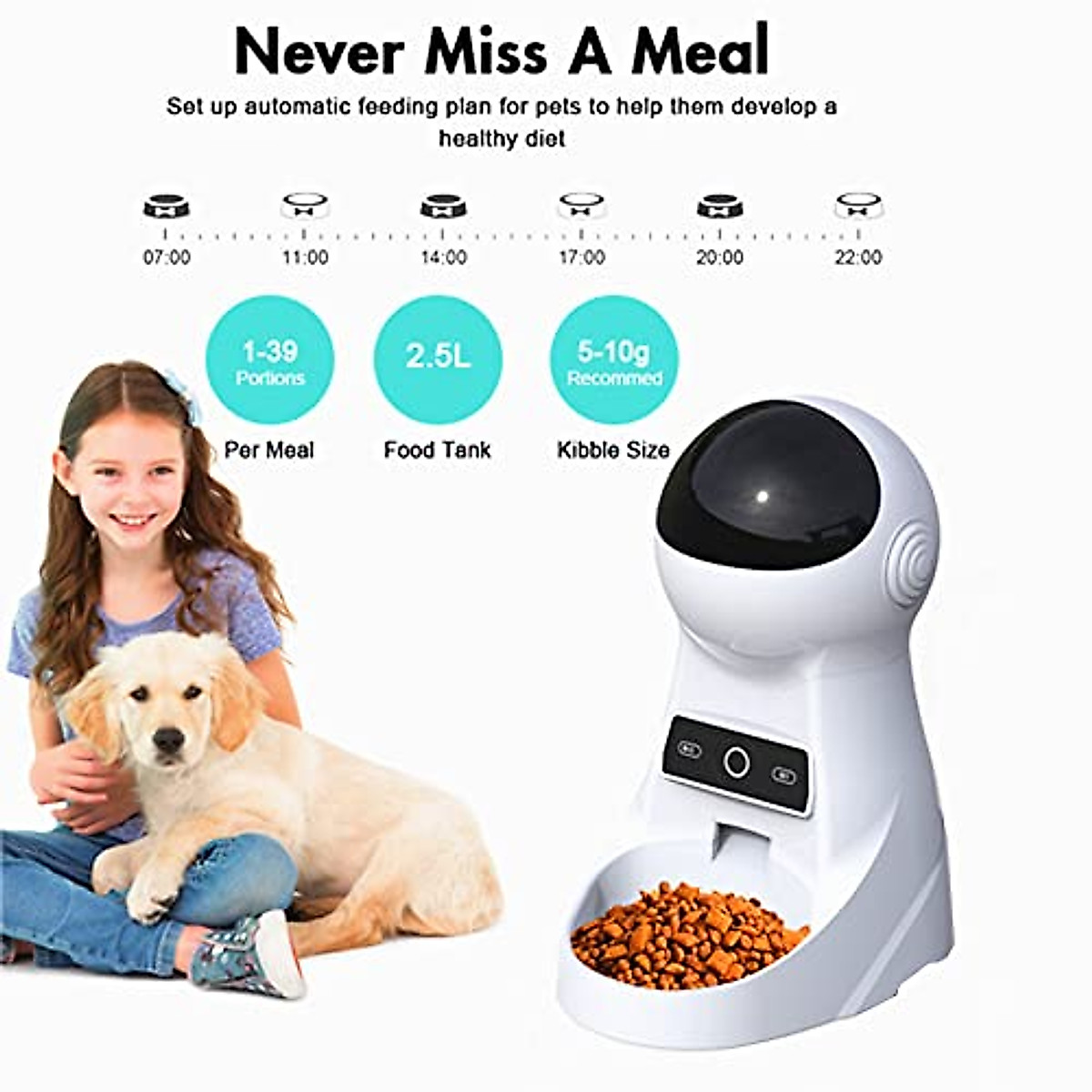 Alla Pets Dogs and Cats Feeder, Smart Automatic Pet Feeder Food Bowl Tank 6L Auto Pet Dry Food Dispenser 1~39 Portions Meal for Small and Large Pets (Black)