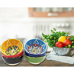 HeraCraft 6pcs Hand Painted Turkish Ceramic Snack Bowls 3.35''/8.5cm-74ml/2.5 oz Decorative Ottoman Tulips Design Multi-Purpose Cute Set - Pinch Sauce Dipping Finger Small Serving Bowls