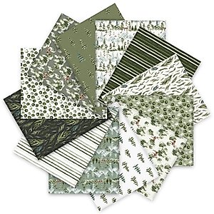 Whaline 12Pcs 18" x 22" Christmas Fat Quarter Fabric Bundles Watercolor Green Christmas Tree Printed Quilting Patchwork Cotton Craft Fabric Pre-Cut Square Sheets for DIY Patchwork Sewing Crafting