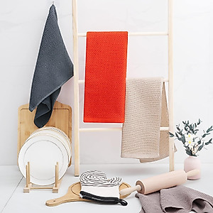 Homaxy 100% Cotton Waffle Weave Kitchen Dish Towels, Ultra Soft Absorbent Quick Drying Cleaning Towel, 13 x 28 Inches, 4-Pack, Beige