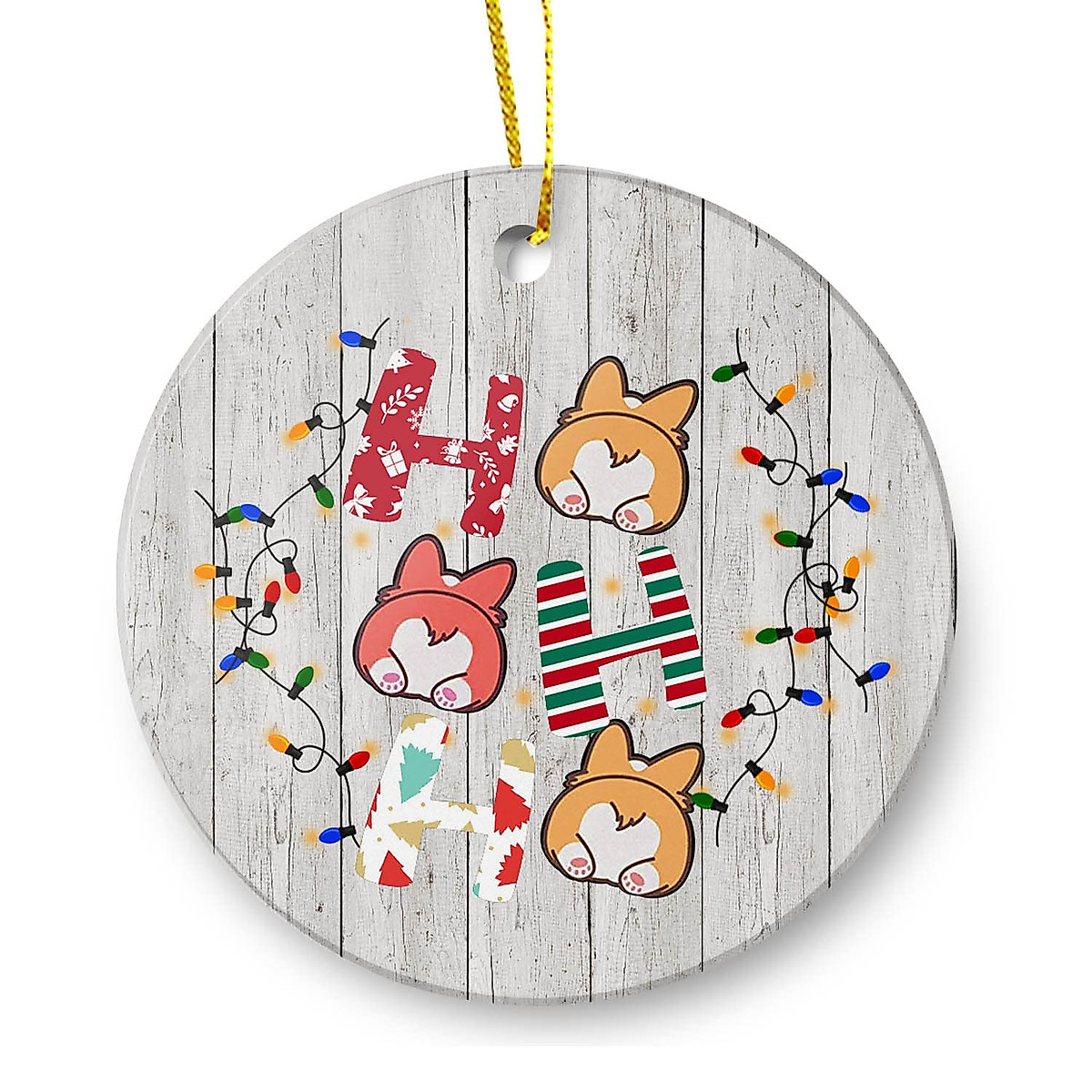CZHEZEE Ho Ho Ho Cute Corgi - Christmas Ornament - Holiday Ceramic Keepsake 3.5" Flat Circle Porcelain - Ceramic Disk - Christmas Tree Ornament - Gifts Idea for Christmas Keepsake - Holidays Presents