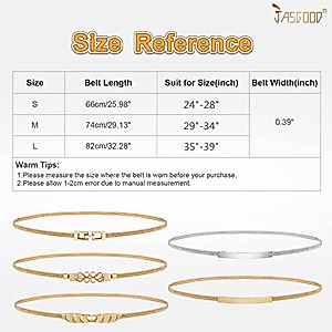 JASGOOD Women Skinny Metal Waist Belt Gold Waistband Elastic Metal Chain Waist Belt for Dress