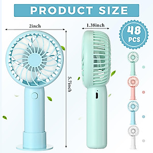 Tujoe Mini Powerful Handheld Fan Mini Portable Fan 3 Speed Personal Small Desk Fan with Base USB Rechargeable Fan for Women Eyelash Makeup Office Travel Beach Indoor Outdoor(48 Pcs)