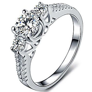 Jude Jewelers Platinum Plated Three Stone Wedding Engagement Anniversary Promise Ring (Silver, 8)