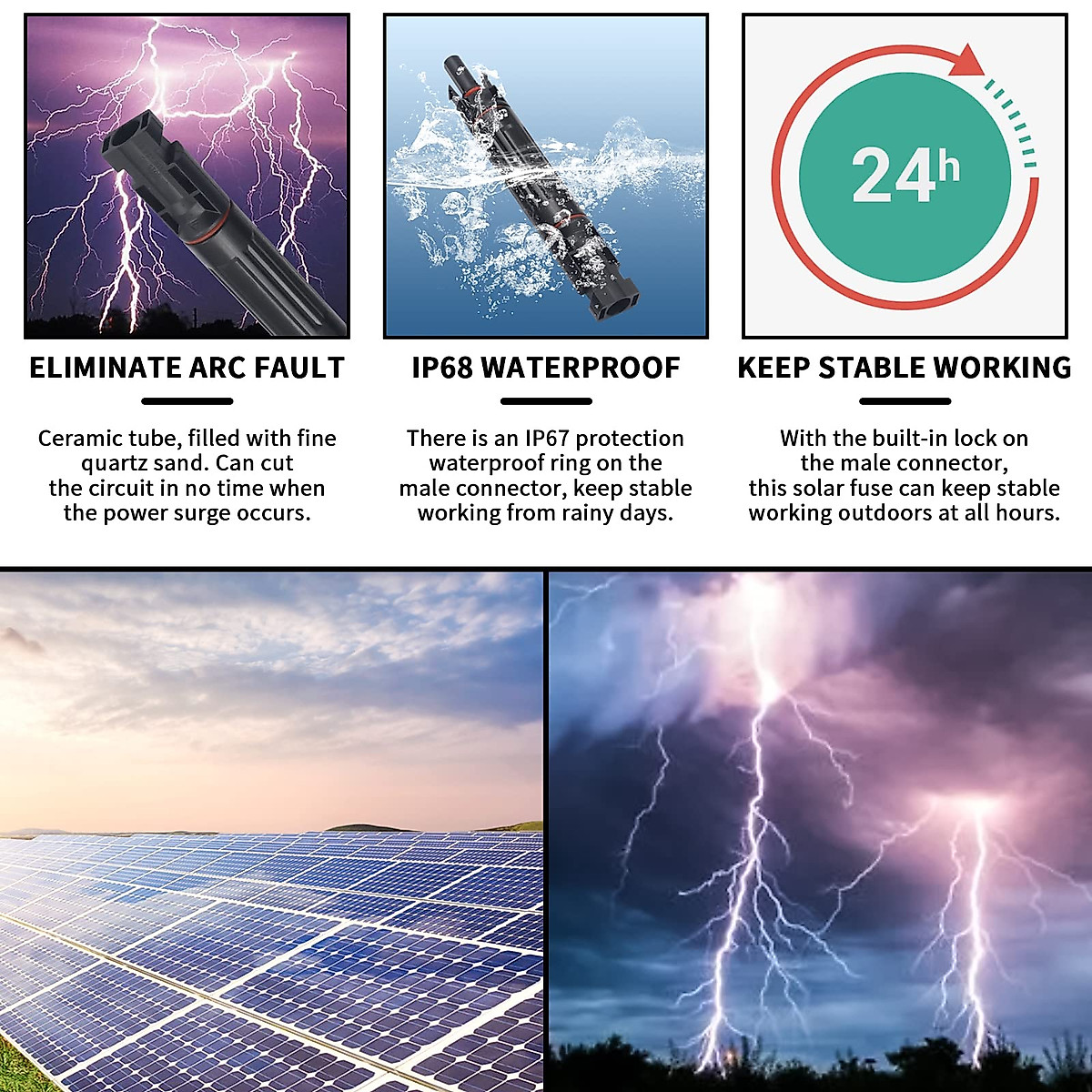 Poyiccot 30A Solar Inline Fuse Holder Connector, 1000V DC Waterproof in-line Fuse Holder, Solar Fuse Connector for Solar Panel and Solar Controller, with 10X38mm Fuse, 1pcs
