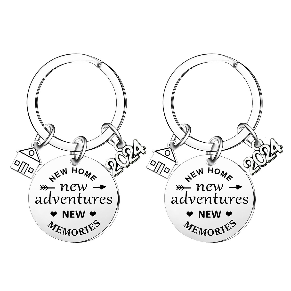 Ghloyza 2Pcs New Home Keychain 2024 New Adventures Keyrings Housewarming Gifts For New Homeowner House Keyring (New Home)